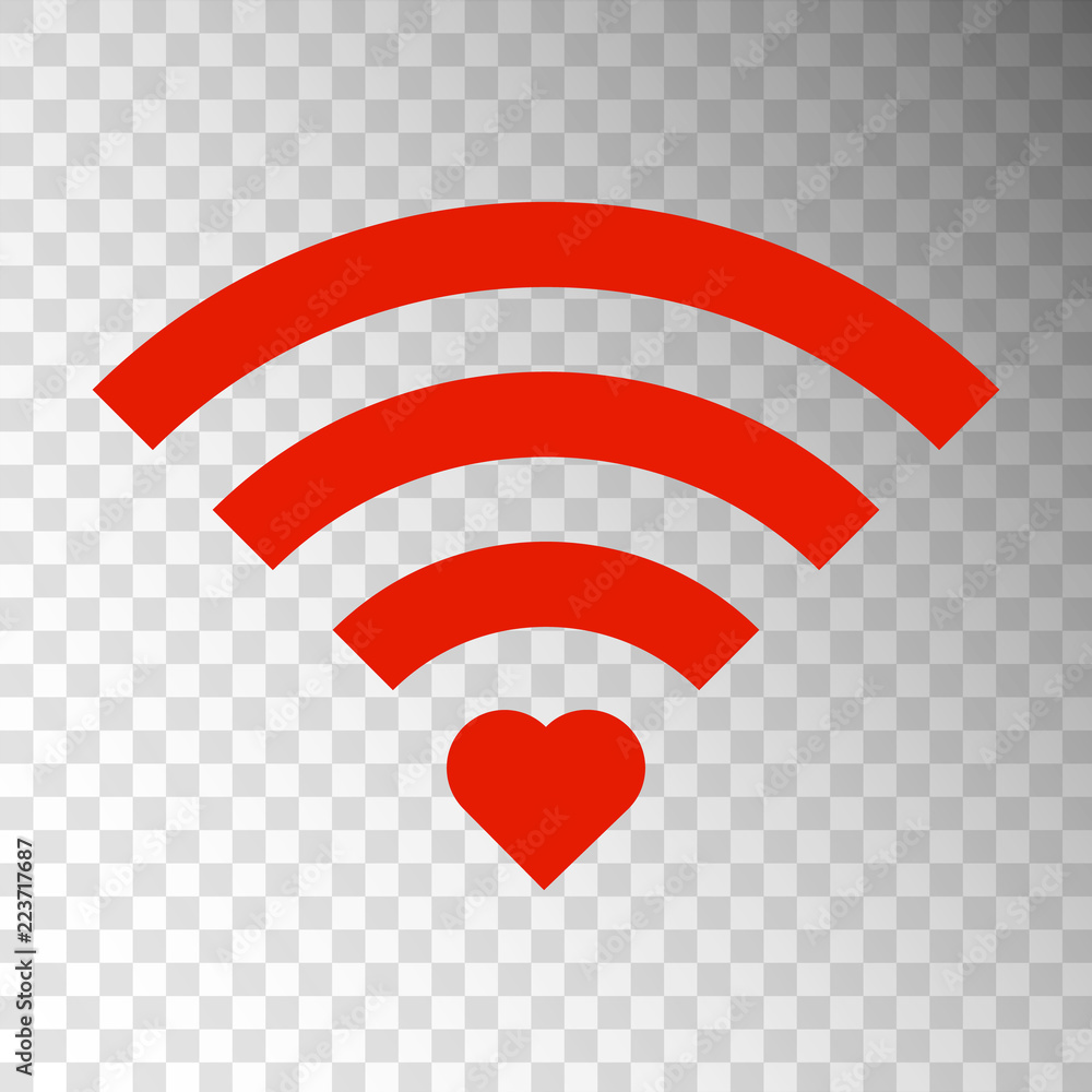 Red Sign Wifi with red heart isolated on transparent background. Wi-Fi ...