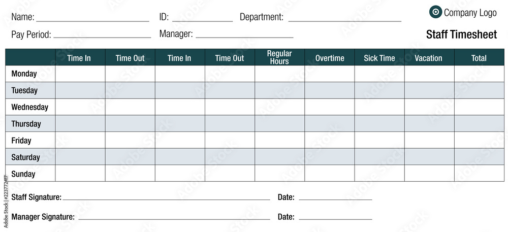 Time Sheet Table Template Stock Vector | Adobe Stock