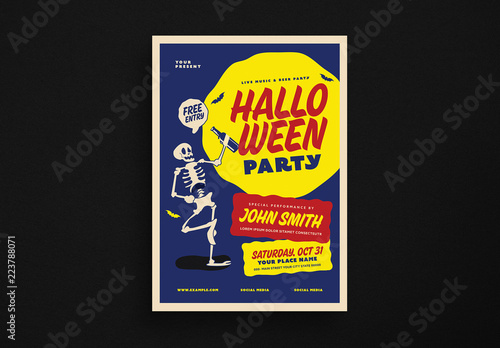 Skeleton Halloween Party Event Flyer Layout. Buy this stock template ...
