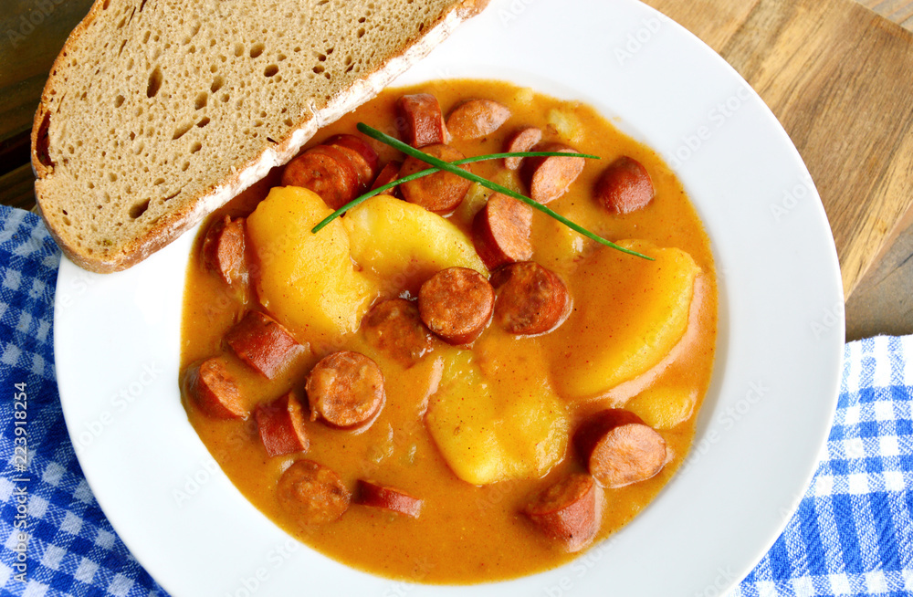 Potato Goulash with Sausage (German name is kartoffel wurst gulasch ...
