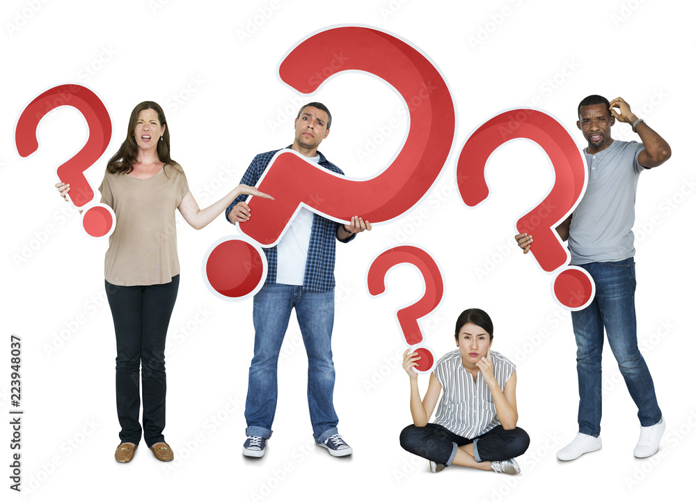 Diverse people holding question mark icons Stock Photo | Adobe Stock