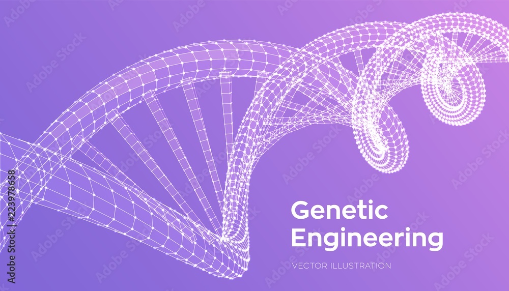 DNA sequence. Wireframe DNA molecules structure mesh. DNA code editable ...