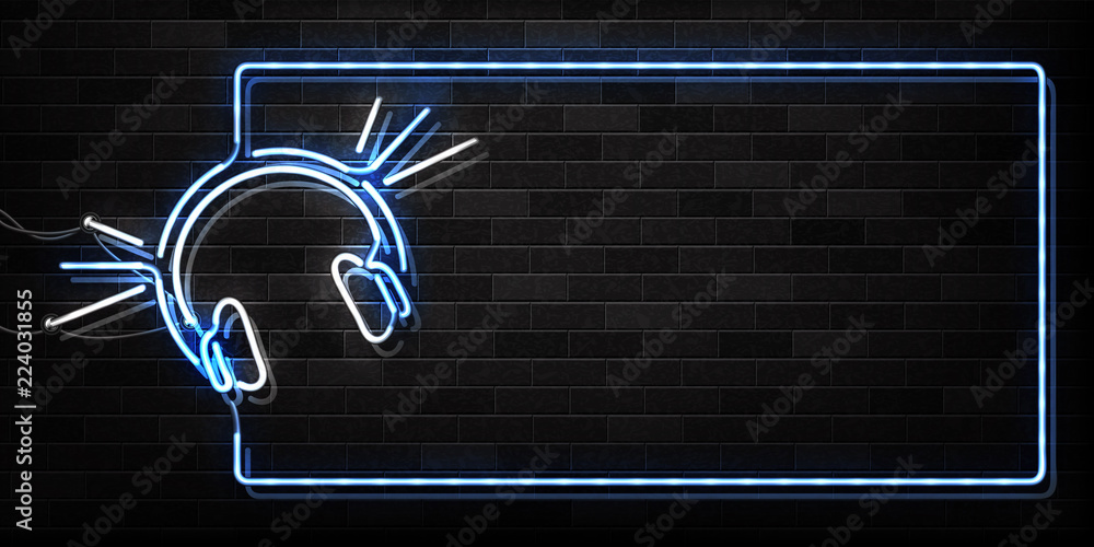 Vector realistic isolated neon sign of Headset frame logo for ...