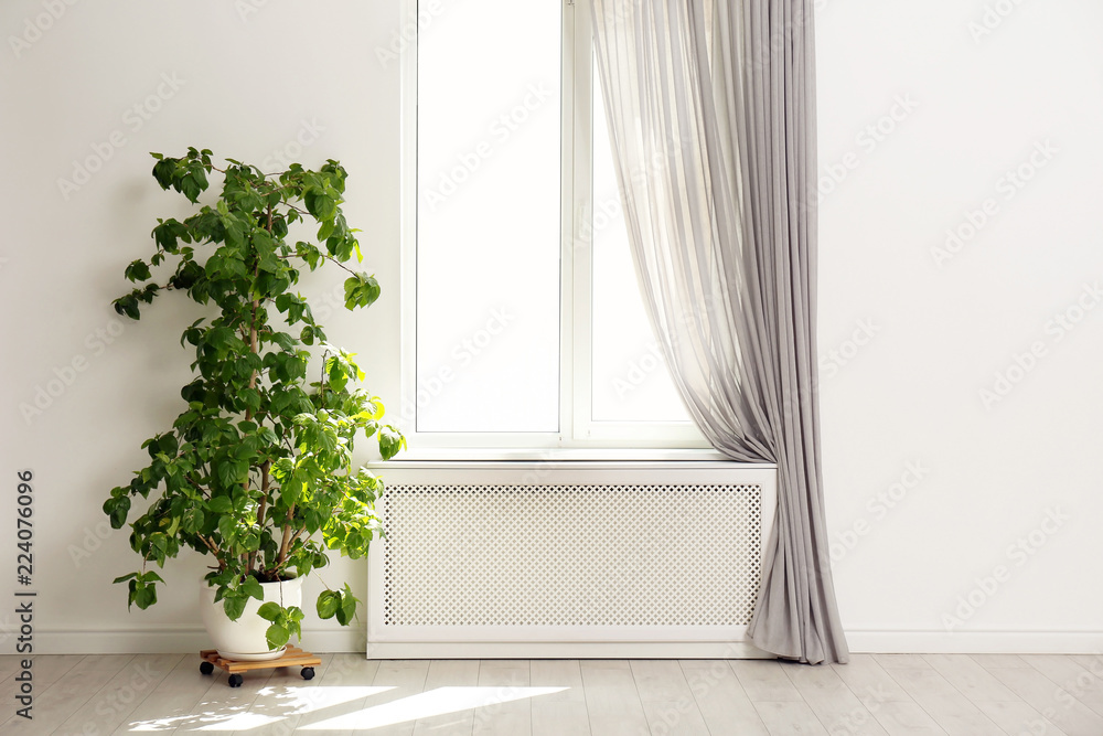 Light room with window and open curtains. Home interior Stock Photo ...