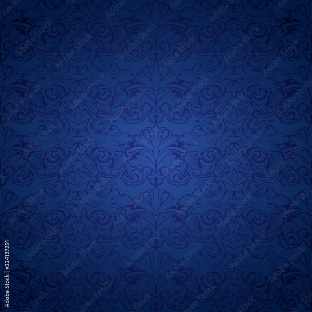 blue vintage background , royal with classic Baroque pattern, Rococo ...