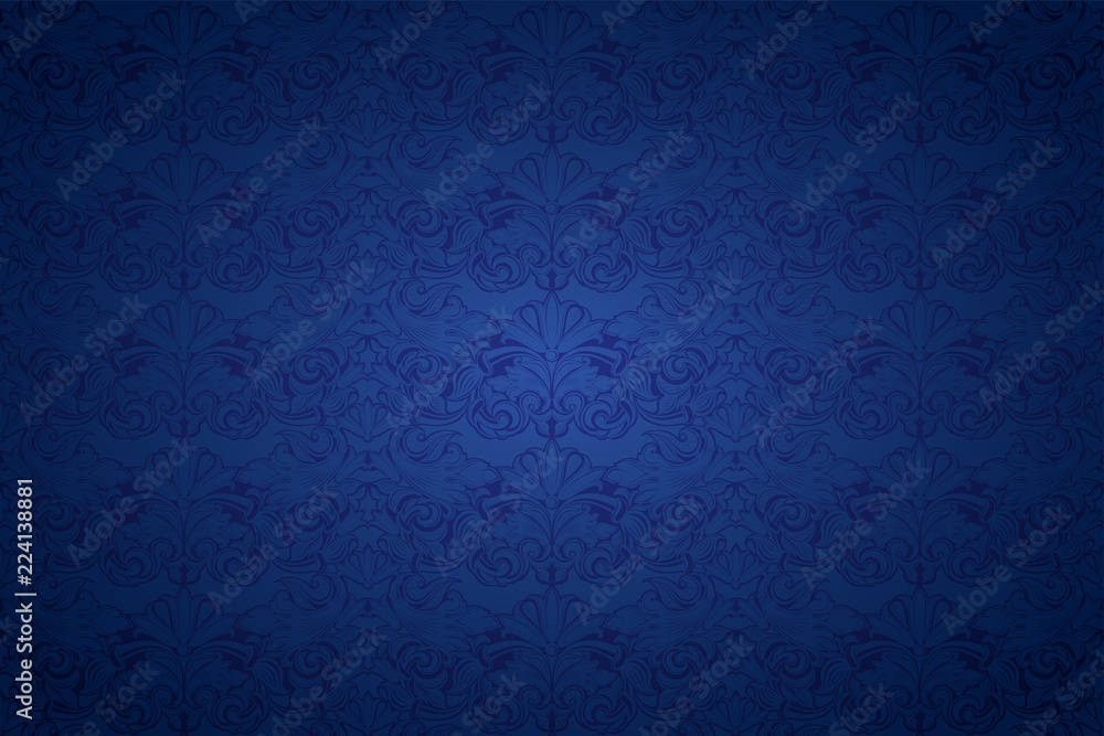 blue vintage background , royal with classic Baroque pattern, Rococo ...