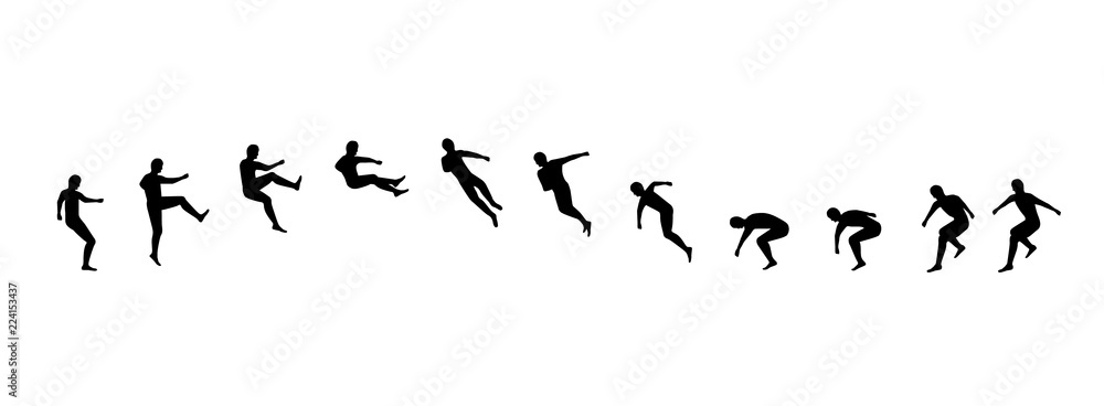 Man running and jumping sequence vector illustration frames collection ...