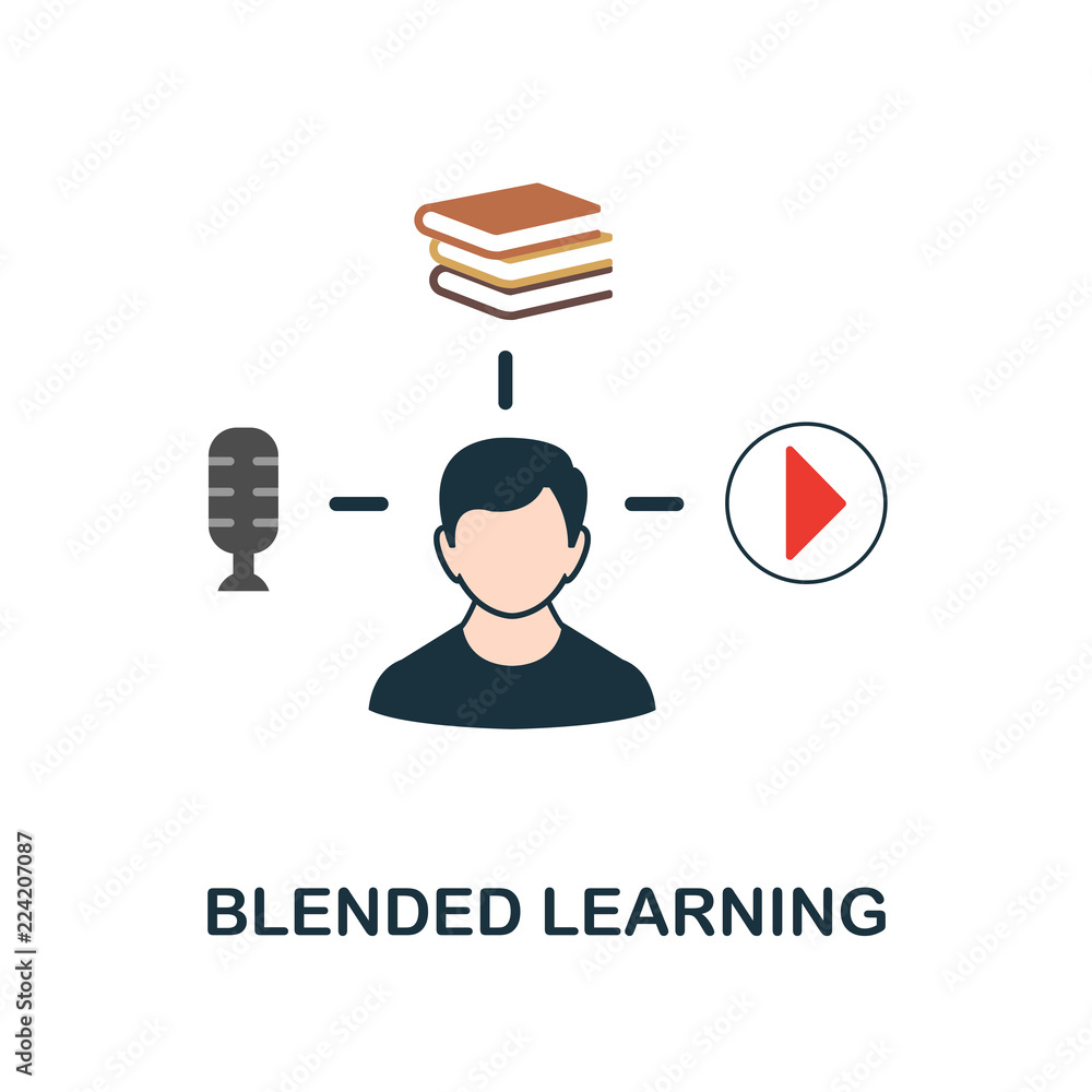Blended Learning flat icon. Monochrome style design from online ...