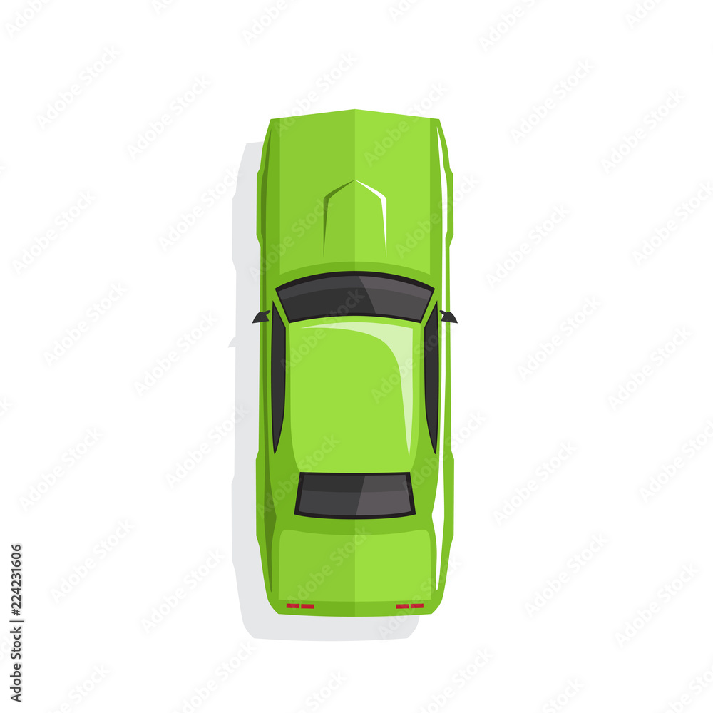 Green cartoon muscle car. Top view. Vector illustration Stock Vector ...