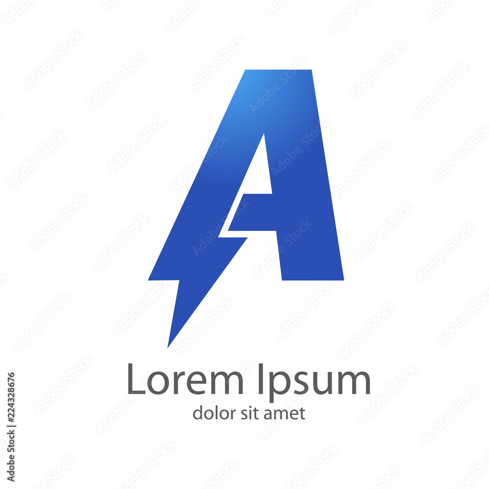 Logotipo letra A estilo rayo color azul Stock Vector | Adobe Stock