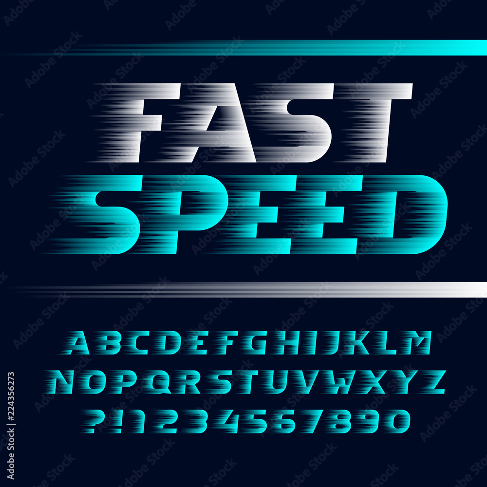 Fast Speed alphabet font. Wind effect italic letters, symbols and ...