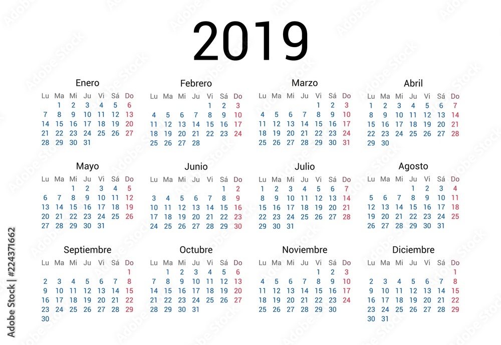 2019 year Spanish calendar in Spanish language. Classical, minimalistic ...