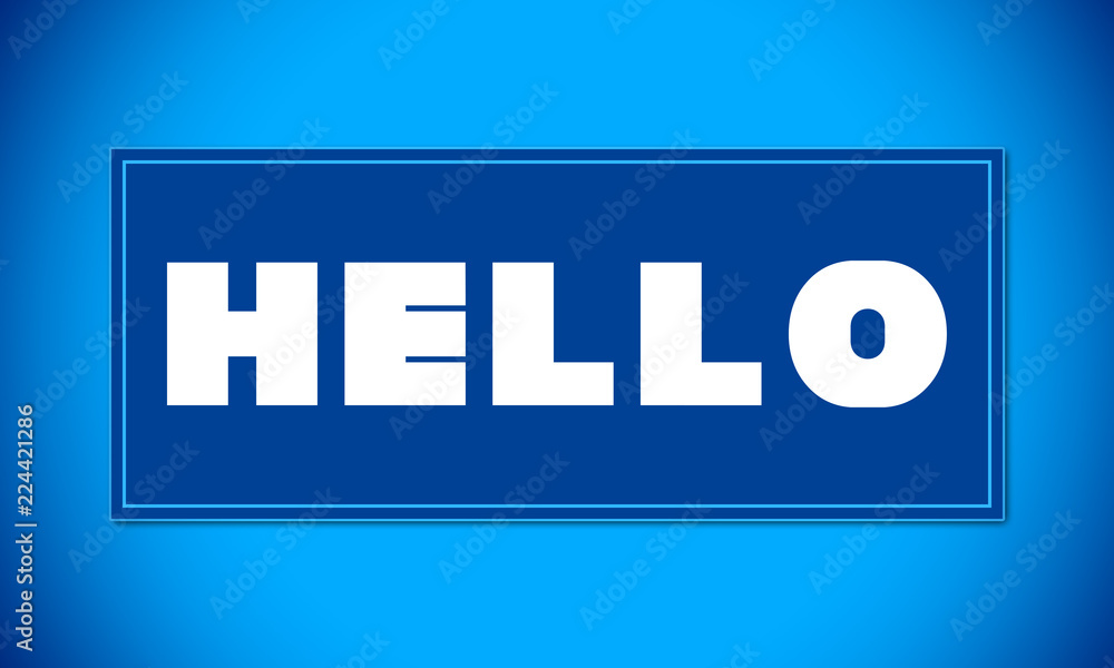 Hello - clear white text written on blue card on blue background Stock ...
