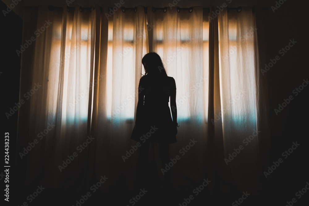 silhouette of woman in window Stock Photo | Adobe Stock