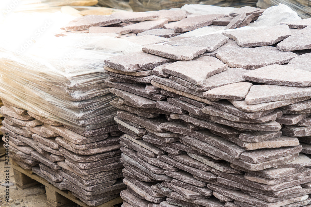 Sale of natural stone for cladding and construction. Stock Photo ...