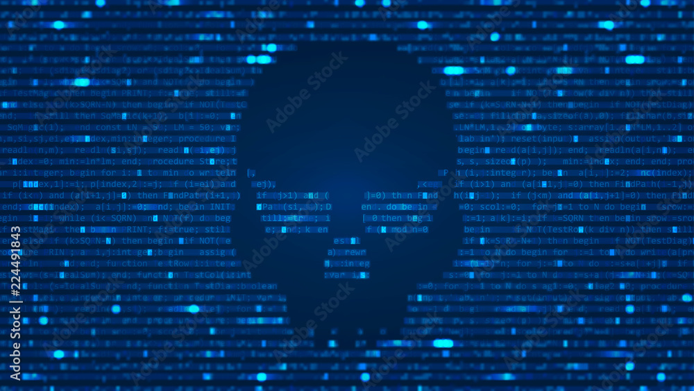 Vector de Stock ASCII Art background with hacker skull. Data backdrop with Blur Effect, program ...