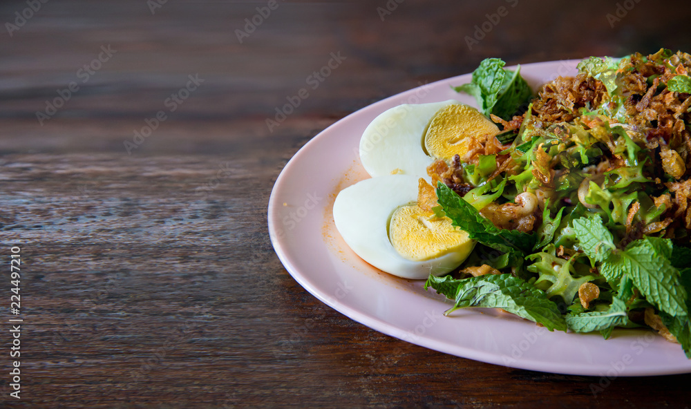 Wing bean spicy and sour salad, side dish boiled egg, thai traditional ...