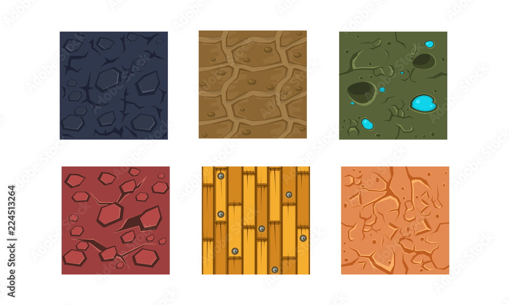 Flat vector set of 6 textures and materials for mobile game Stock ...