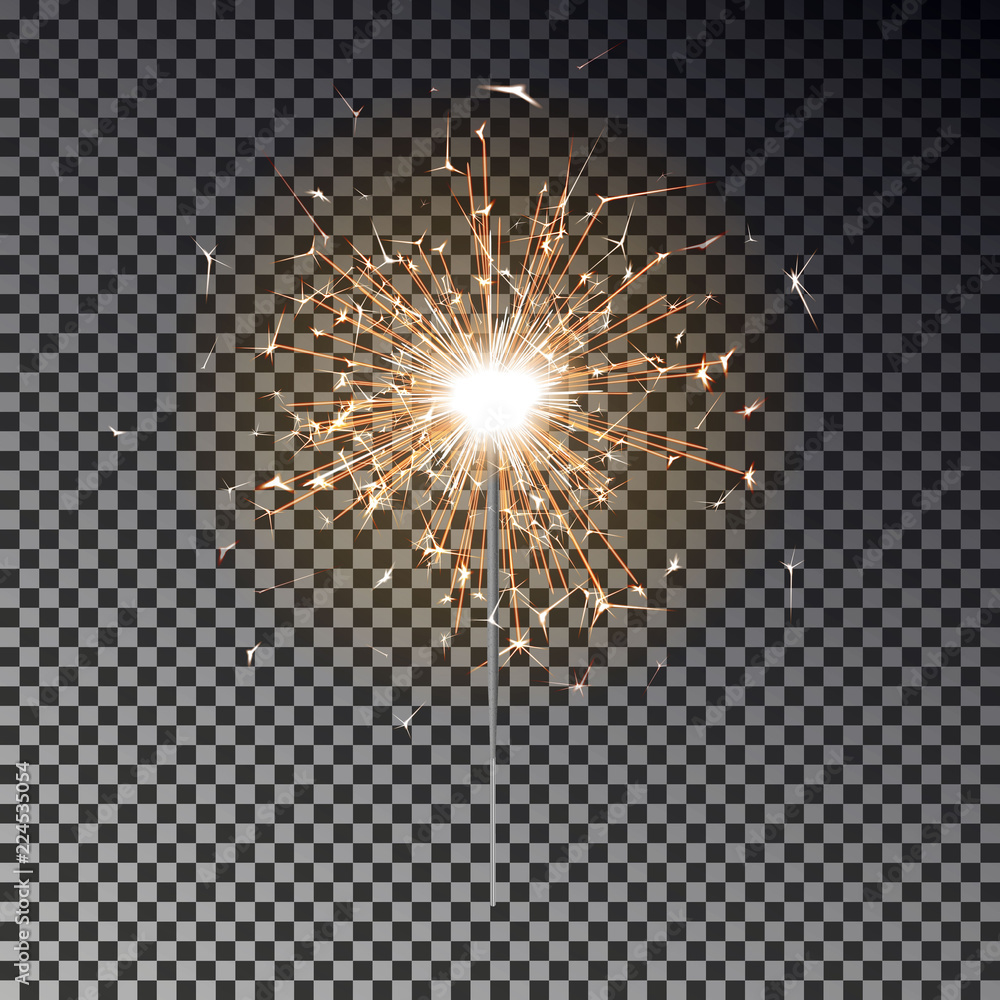Vetor Bengal fire. New year sparkler candle isolated on transparent ...