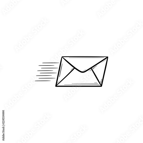 Flying mail hand drawn outline doodle icon. Newsletter, mail delivery ...