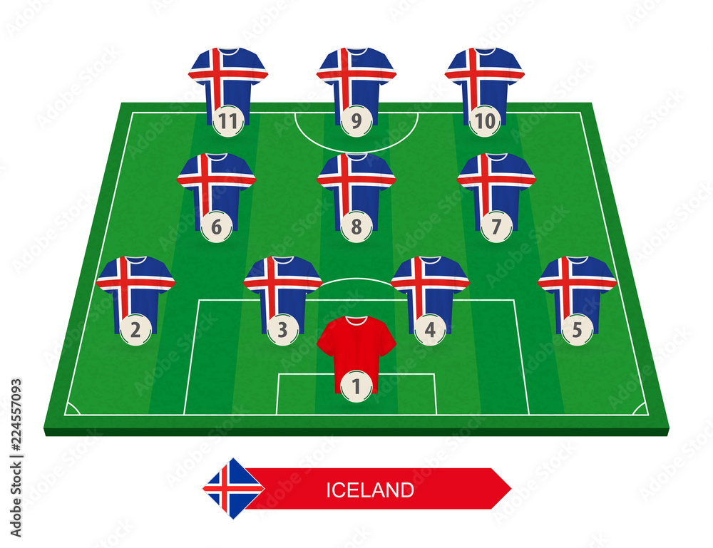 Iceland football team lineup on soccer field for European football ...