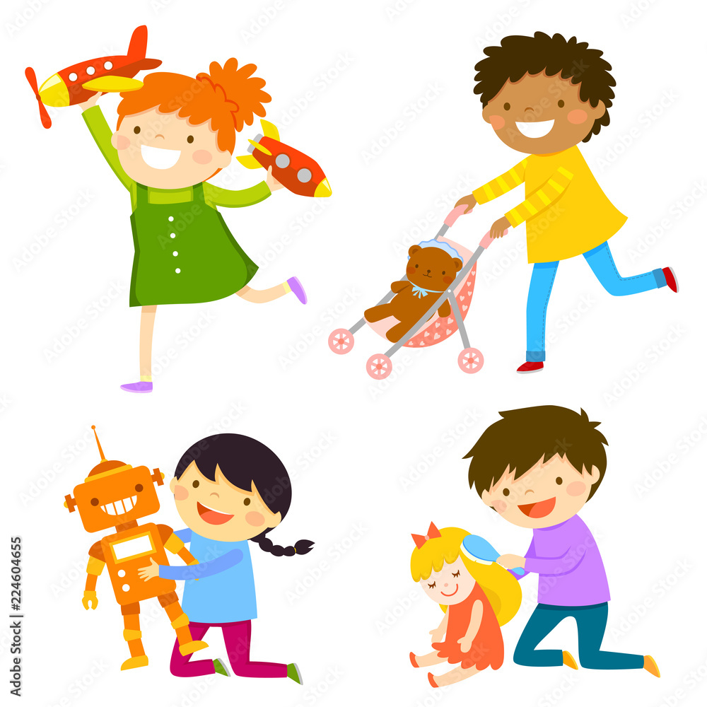 Children playing with toys of the opposite gender. Concept of gender ...