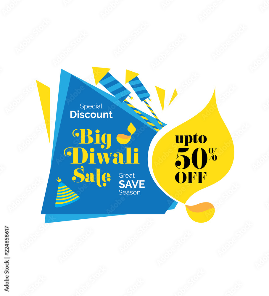 Big Diwali Sale, Offer Banner Design, Tag, Sticker with 50% Discount ...