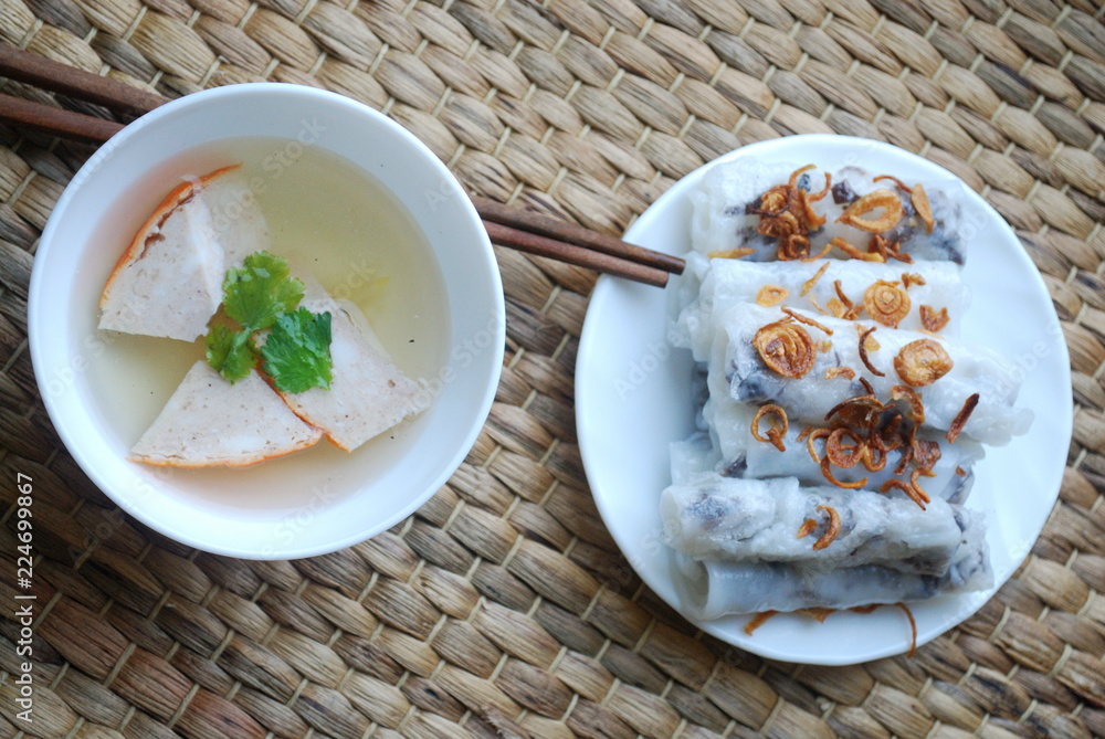 Banh cuon-vietnamese steamed rice rolls with minced meat inside and ...