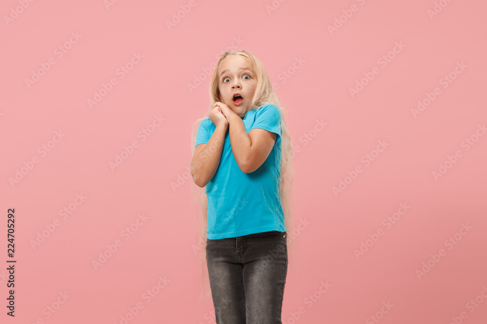 Stock-Foto „I'm afraid. Fright. Portrait of the scared teen girl. She ...