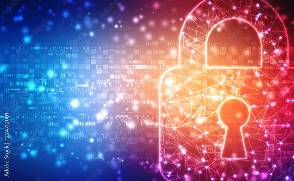 Safety concept: Closed Padlock on digital background, Cyber Security and internet Security ...
