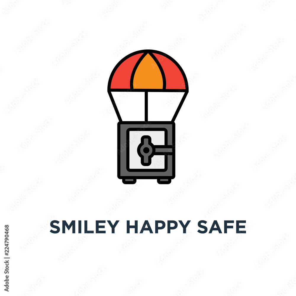 smiley happy safe flying on a parachute, bank deposit icon. safe ...