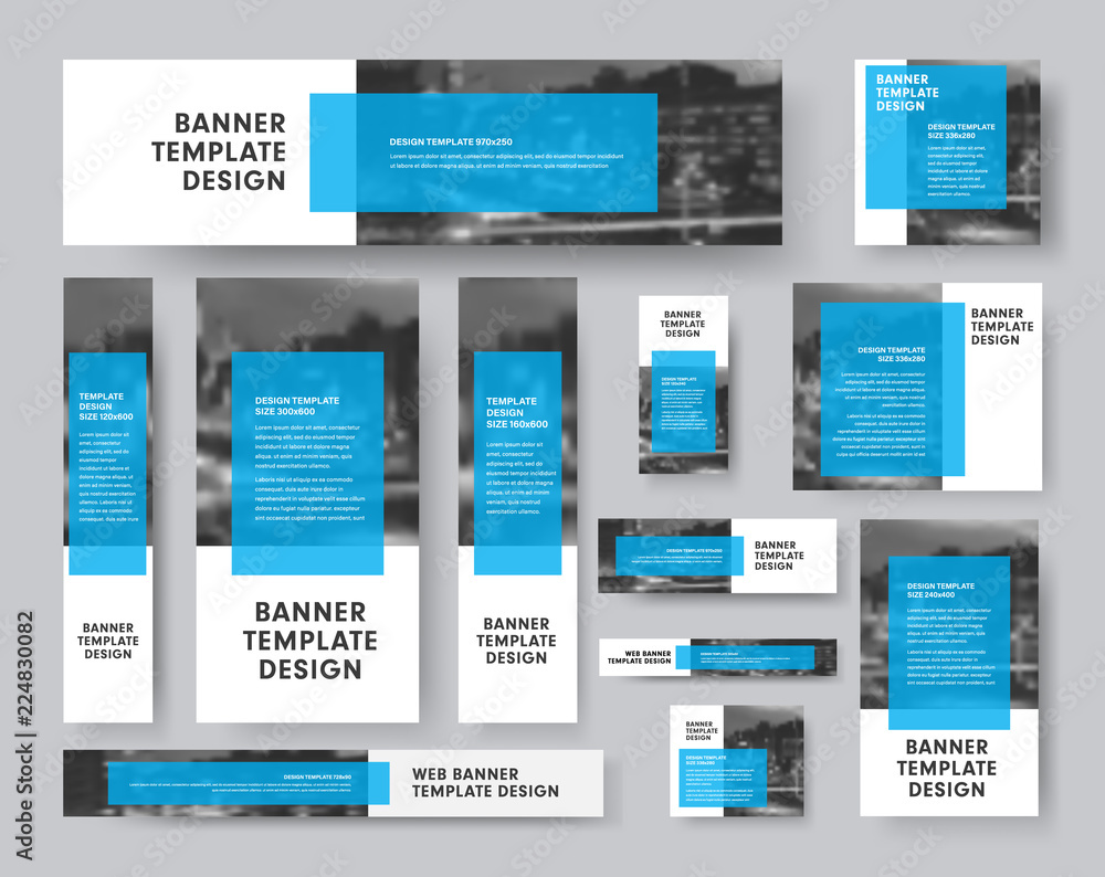 set of vector banners of all sizes with a rectangular blue transparent ...