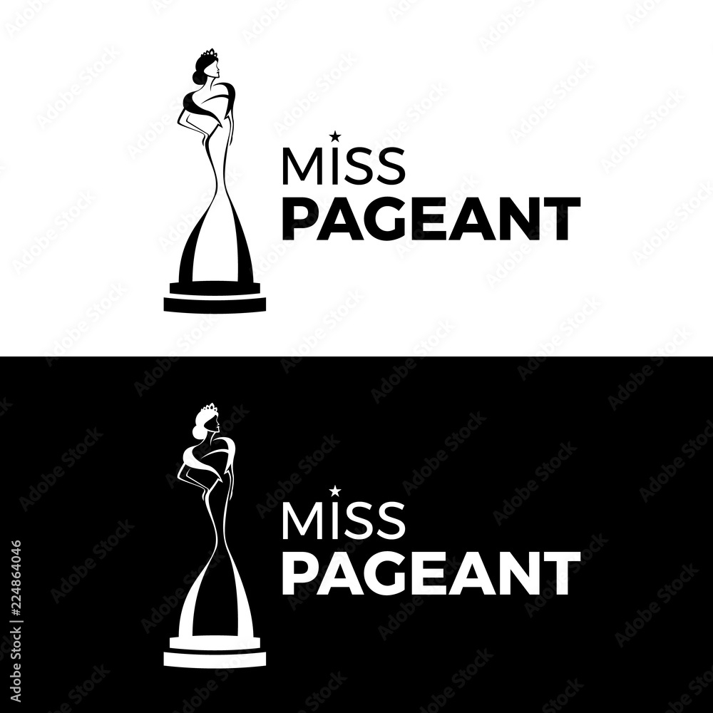 Miss pageant logo with black and white tone woman wear Crown and dress ...