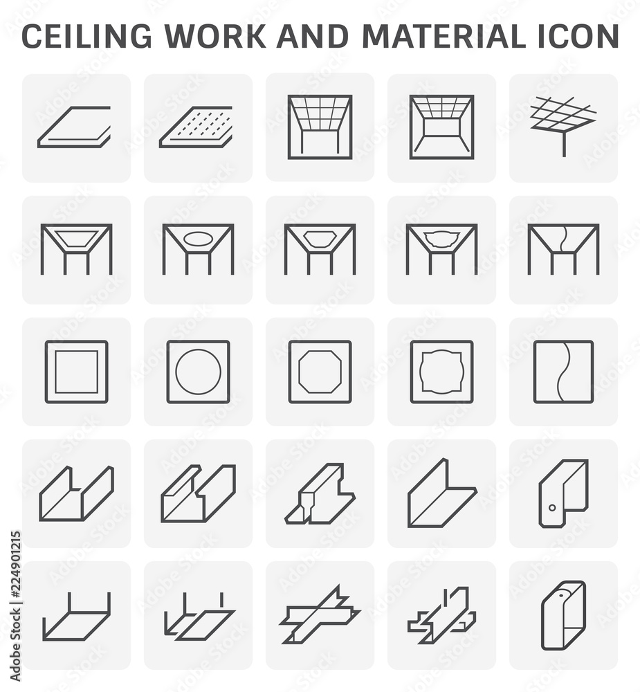 Ceiling work, material vector icon design i.e. board, plasterboard ...