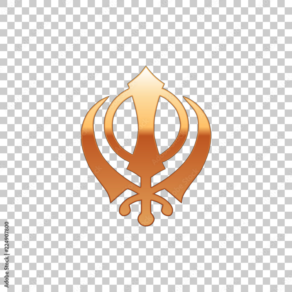 Golden Sikhism religion Khanda symbol isolated object on transparent ...