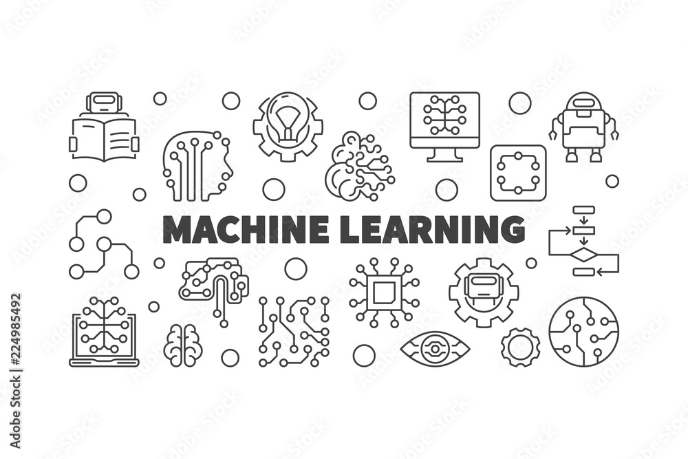 Machine Learning horizontal vector illustration in line style Stock ...
