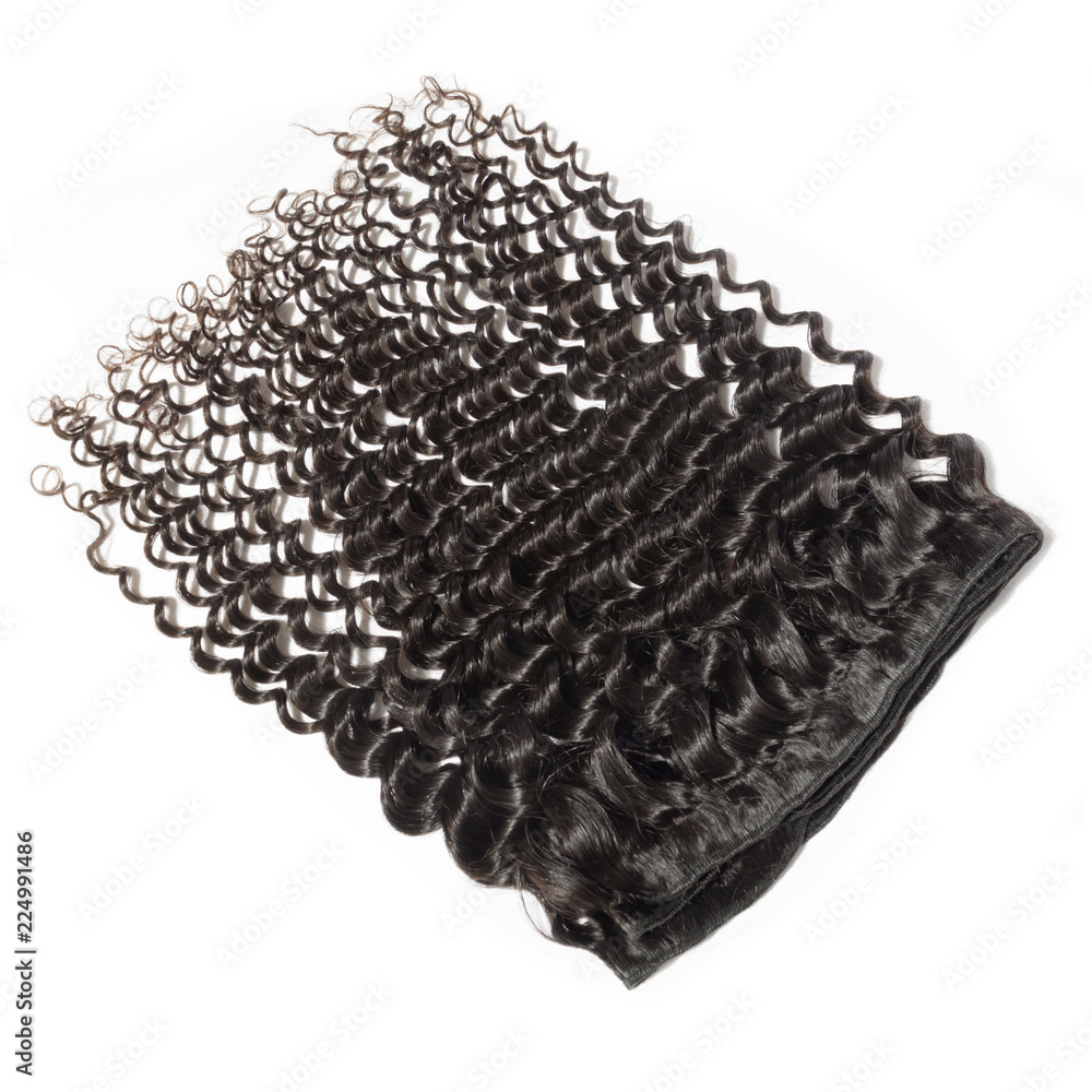 Unfolded kinky curly black human hair weaves extensions bundle Stock ...