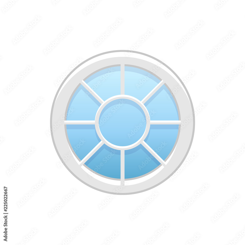 Vector illustration of round attic vinyl wheel window. Flat icon of ...