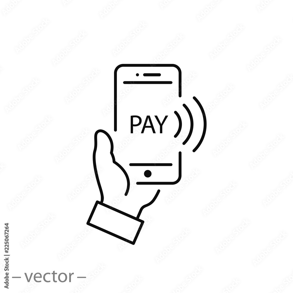 Payment with smartphone icon, online mobile payment linear sign ...