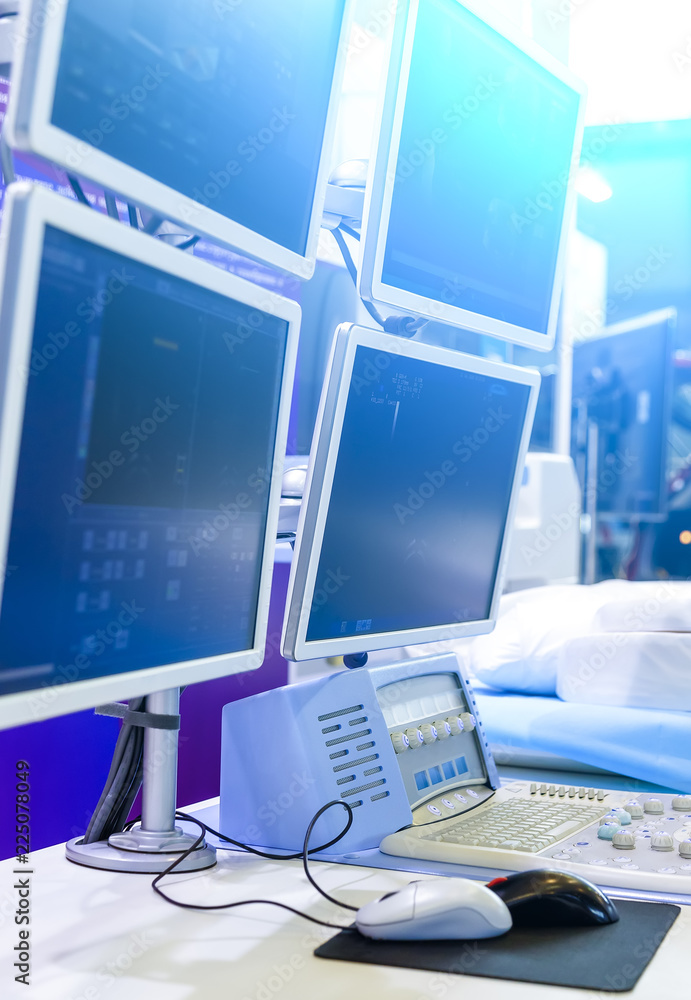 several medical monitors, equipment for treatment of oncological ...