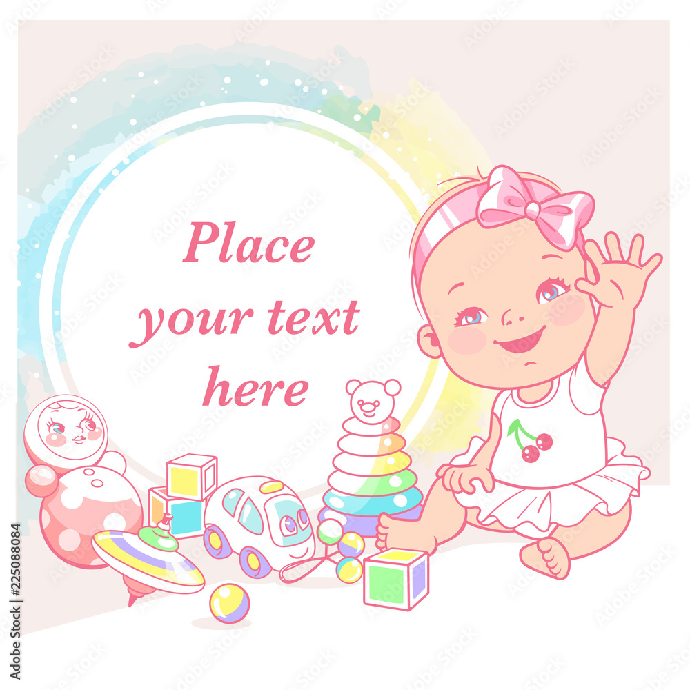 cute little baby girl say hello. Greeting baby. Happy smiling child ...