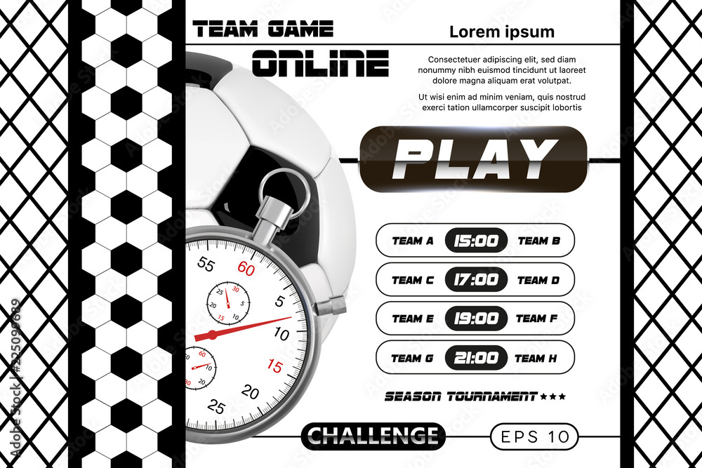 Soccer scoreboard poster design Vector. Football Ball and stopwatch ...