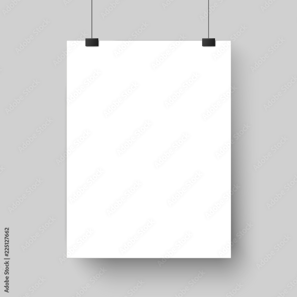 Blank white poster template. Affiche, paper sheet hanging on wall ...
