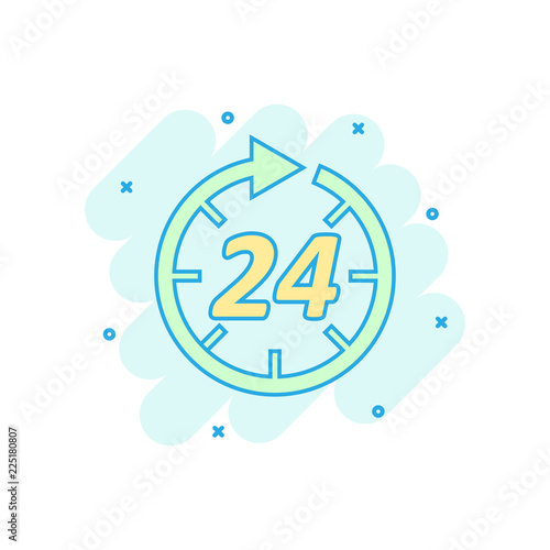 Cartoon colored time icon in comic style. 24 hours illustration ...