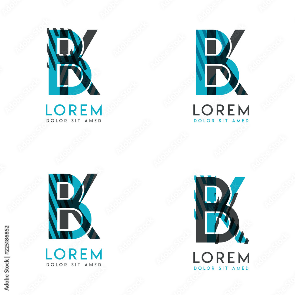 The BK Logo Set of abstract modern graphic design.Blue and gray with ...
