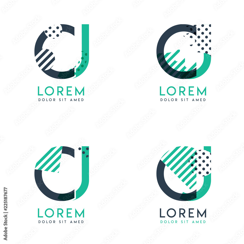 Four abstract CJ logo posts set with dot and slash, green and black ...