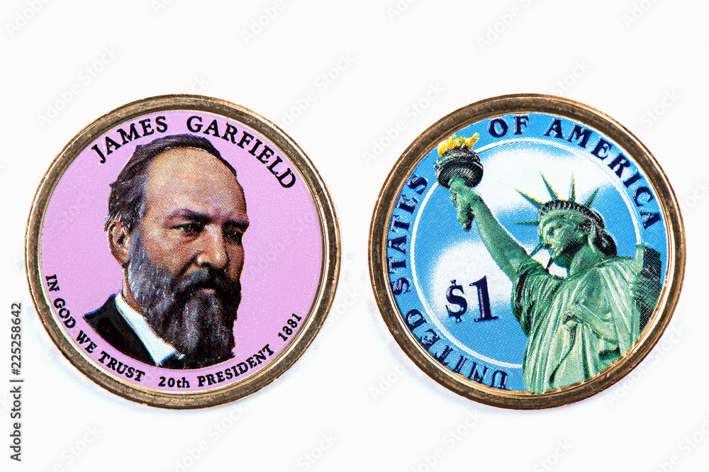 Foto de Stock James Garfield Presidential Dollar, USA coin a portrait ...