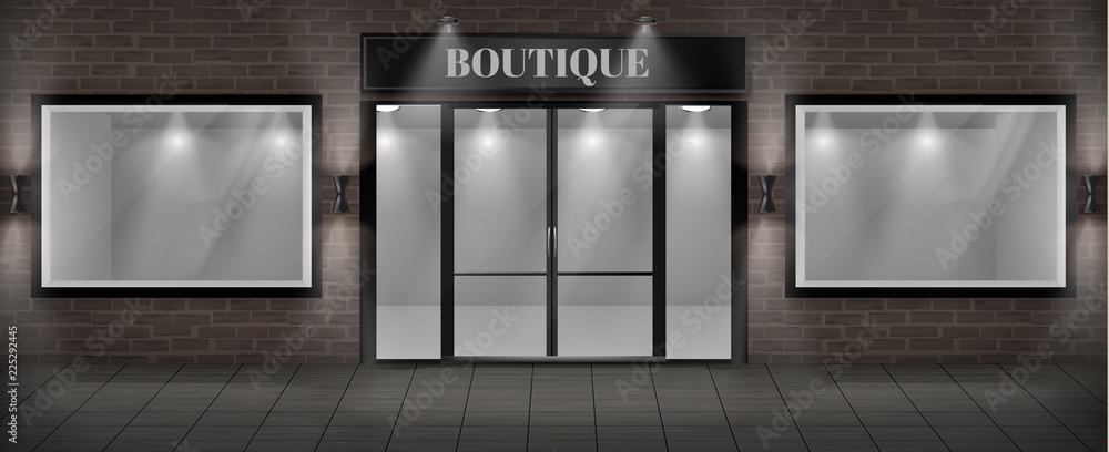 Vector concept background, boutique shop facade with signboard ...
