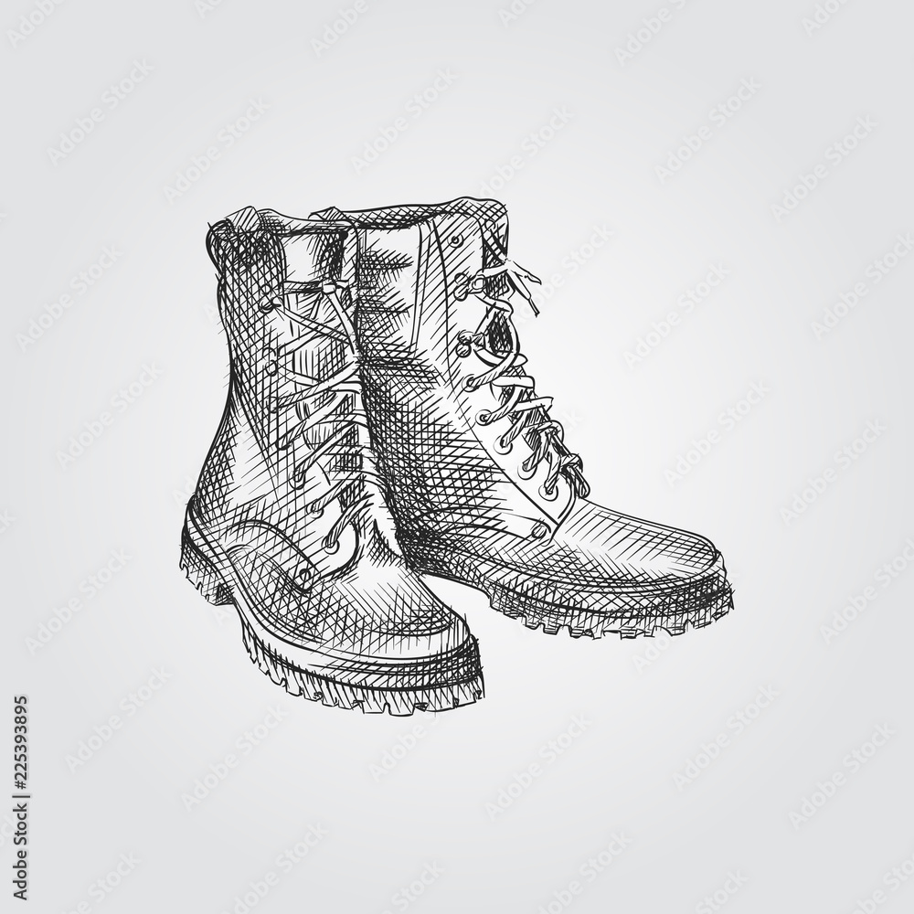 Hand Drawn Boots Sketch Symbol isolated on white background. Vector ...