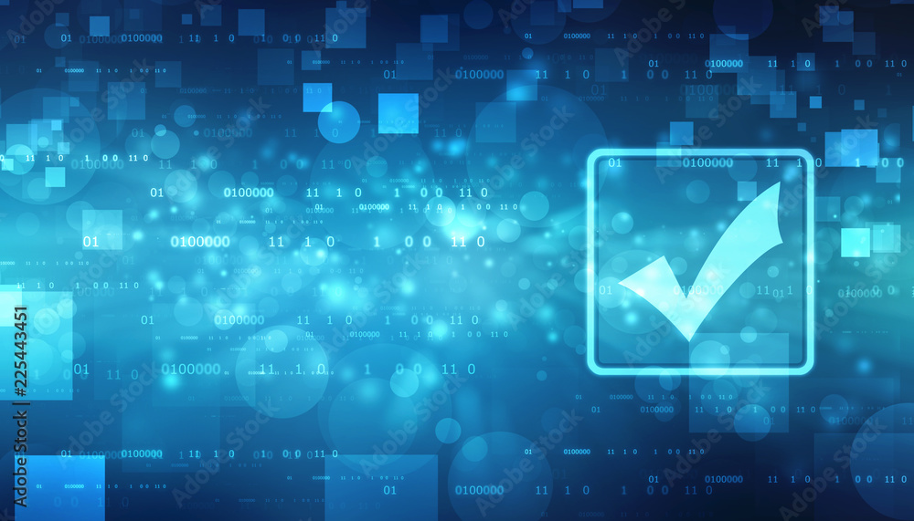 Check mark symbol in digital background, Technology abstract background ...